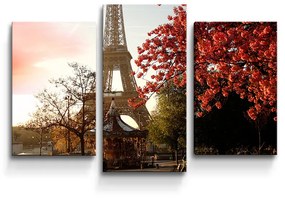 Sablio Obraz - 3-dílný Eiffelova věž a červený strom - 75x50 cm