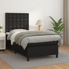 Box spring postel s matrací černá 80 x 200 cm umělá kůže