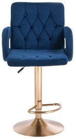 LuxuryForm Barová židle  BOSTON VELUR na zlatém talíři - modrá