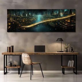 Obraz na plátně - Futuristické město - Přemostění času FeelHappy.cz Velikost obrazu: 120 x 40 cm