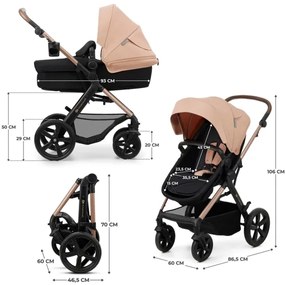 KINDERKRAFT - Kombinovaný kočárek 3v1 MOOV 2 Sand beige + autosedačka MINK PRO
