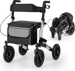 Costway Rollator s pneumatikami, skládací a lehký s hliníkovým – stříbro