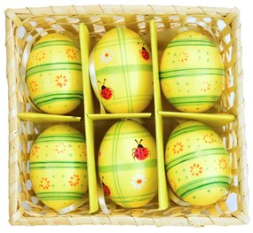 Kraslice z pravých vajíček, ručně malovaná, 6 ks v košíčku