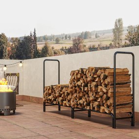 Stojan na palivové dřevo Outsunny 200x36x99 cm nastavitelný s vodoodpudivým krytem na palivové dřevo na zahradě a terase z kovu Černá | Aosom.de