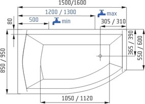 Santech Fiona rohová vana 150 x 85 pravá SAFIO150P