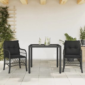 3dílný bistro set s poduškami černý polyratan 3212024