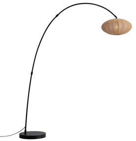 Japandi oblouková stojací lampa černá s hnědým stínidlem - Bida