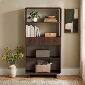 Knihovna v dekoru ořechu v tmavě přírodní barvě 78x153x34 cm Senza – Nordure
