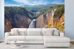 DIMEX | Samolepicí vliesová fototapeta na zeď Yellowstonské vodopády MA-5-3170 | 375 x 250 cm | zelená, modrá, hnědá