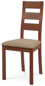 AUTRONIC Jídelní židle, masiv buk, barva třešeň, látkový béžový potah BC-2603 TR3