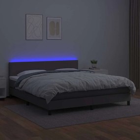 Box spring postel s matrací a LED šedá 160x200 cm umělá kůže 3134115