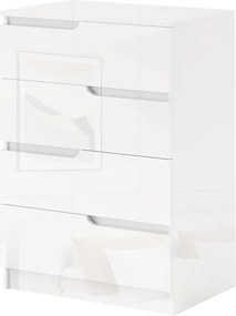 HOMCOM Moderní a minimalistická komoda se 4 šuplíky, dřevovláknitá deska, 60x40x85 cm, lesklá bílá | Aosom