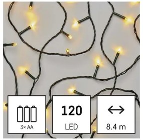 Vánoční osvětlení EMOS D4FW03 ZY2056 120LED řetěz 8,4m 3xAA teplá bílá s časovačem