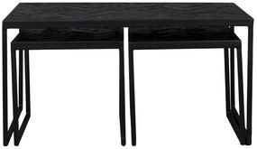 OnaDnes -20% White Label Set tří černých teakových konferenčních stolků WLL PARKER 80/36/36 x 45/36/36 cm