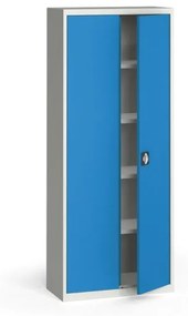 Plechová policová skříň na nářadí KOVONA, 1950 x 800 x 400 mm, 4 police, šedá/modrá