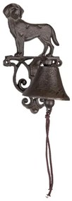 Hnědo černý litinový nástěnný zvonek s pejskem L – 14x14x25 cm