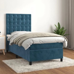 Box spring postel s matrací tmavě modrá 90x200 cm samet,  3143245