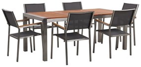 Zahradní set, dřevěný stůl z eukalyptu a 6 šedých židlí GROSSETO Beliani