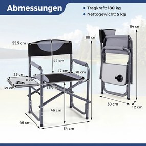 Costway Ředitelské křeslo Skládací kempingové křeslo s odkládacím – černý