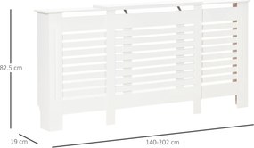 HOMCOM Nastavitelný kryt radiátoru s horní policí z MDF a dřeva, 140-202x19x82,5 cm, bílý