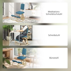 HOMCOM ergonomická klečící židle s opěrkou — březová kancelářská a meditační stolička (tmavě modrá)