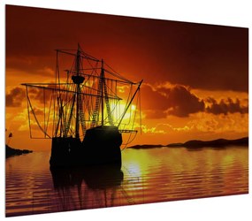 Obraz lodě při západu slunce (100x70 cm)