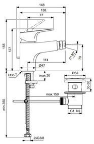 Ideal Standard Cerabase - Bidetová baterie s kovovou odtokovou garniturou, chrom BC840AA