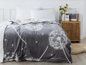 XPOSE® Mikroplyšová deka PAMPELIŠKY s beránkem - šedá 140x200 cm
