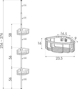 Erga Aluma, teleskopická rohová polička do vany, černá matná, ERG-YKA-CH.ALUMA-BLK