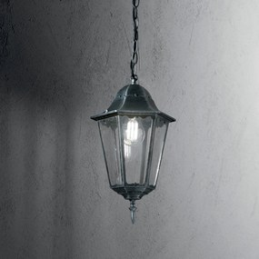 FAN LANT-FIRENZE/S1 Závěsné venkovní svítidlo FIRENZE černá/stříbrná, 1xE27, IP44, 21 x 21 x 136 cm - FANEUROPE