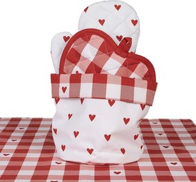 Bílo-červená chňapka - rukavice se srdíčky Love It - 18*30 cm