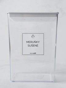 MERUŇKY SUŠENÉ – průhledná samolepka na dózu, základní písmo, 5 x 5 cm | DomaLEP