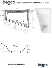 BESCO Asymetrická vana INTIMA DUO Nožičky k vaně - Bez nožiček, Rozměr vany - 180 × 125 cm, Způsob provedení - Levé - VANINTID18L