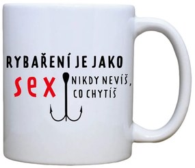 Super plecháček Keramický hrnek s potiskem Rybaření je jako sex Objem a motiv: 200 ml bílý uvnitř