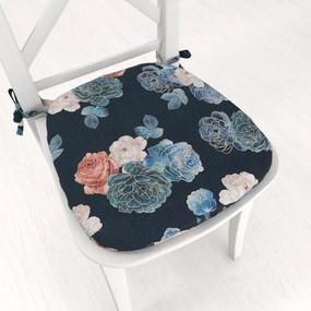 Biante Teflonový oblý podsedák TF-060 Modré a červené růže na tmavě modrém - 39x37x3 cm