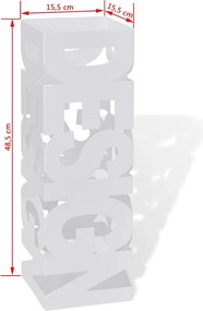 Bílý hranatý stojan na deštníky a vycházkové hole, ocelový, 48,5 cm 242467