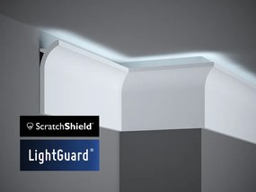 Stropní LED osvětlovací lišta, NEPŘÍMÉ OSVĚTLENÍ, tvrdý plast PolyForce (HD Polymer), základní bílý nátěr (přetíratelný), 135 x 40 x 2000 mm