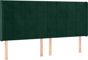 Čelo postele s LED tmavě zelené 203 x 16 x 118/128 cm samet 3124117