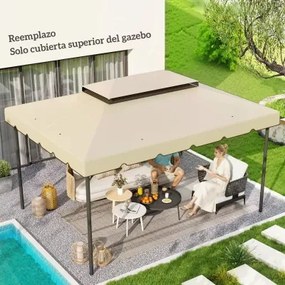 Outsunny náhradní střecha pro pavilon 4x3 m s dvojitou střechou a odtokovými otvory Pouze střecha BEZ rámu Béžová