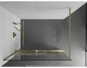 Mexen Kioto+, sprchová zástěna Walk-In s poličkou a věšákem 80 x 200 cm, 8mm čiré sklo bílý vzor, ​​zlatý matný profil, 800-080-121-55-85