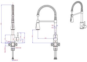 Kuchyňská dřezová baterie QUADRON SALMA s pružinovou hadicí a sprchou v provedení broušená ocel