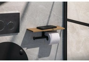 SAPHO Ska425 Ska dvojitý držák toaletního papíru s poličkou 30 x 8 x 10 cm, černá mat/dub