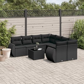 9dílná zahradní sedací souprava s poduškami černá polyratan 3221154