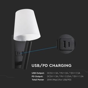 LED Nástěnná lampa s USB portem LED/2W/230V 3000K černá/bílá