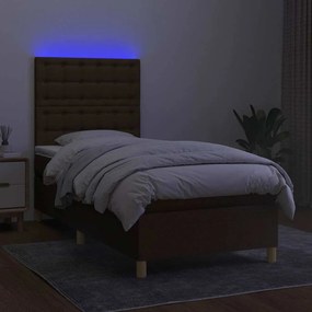 Box spring postel s matrací a LED tmavě hnědá 80x200 cm textil 3135712
