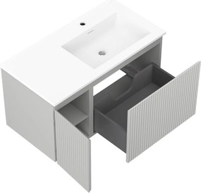 Mexen Rivel, koupelnová skříňka 90 cm s pravým umyvadlem Otis, 1S, 1D, drážkovaná, šedá matná/bílá matná - 91A23-09047-3-BBFF62-W18P01