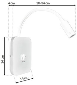 LED Flexibilní nástěnná lampička s USB BASE 1xLED/8W + 1xLED/2W/230V bílá