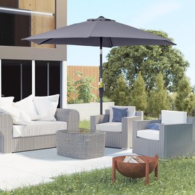 Zahradní slunečník Outsunny z hliníku Ø260x235 cm s naklápěcí konstrukcí, klikou a 6 kovovými tyčemi pro venkovní terasu a balkon - Šedý