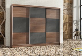 STO Šatní skříň CORDOBA 255 cm, Dub Sterling / Beton