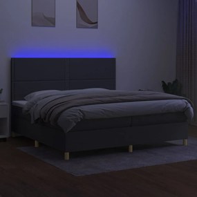 Box spring postel s matrací a LED tmavě šedá 200x200 cm textil,  3135382